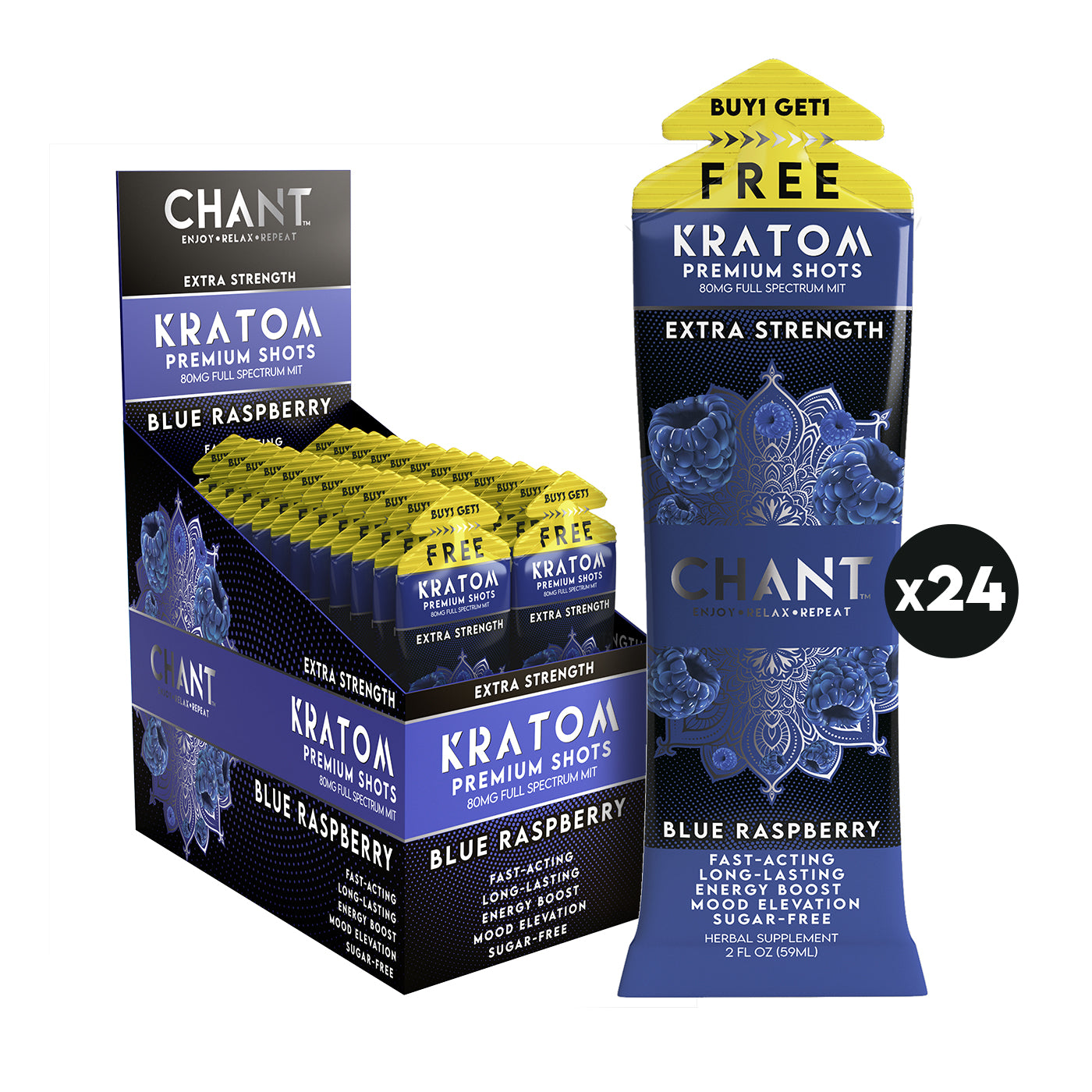Chant Kratom Shot – Blue Raspberry Extra Strength 80 MIT – chantlife